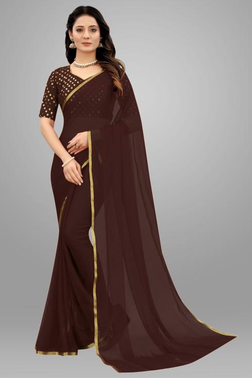 Buy NISHA CREATION Women Green Solid Chiffon Single Saree Online at ...