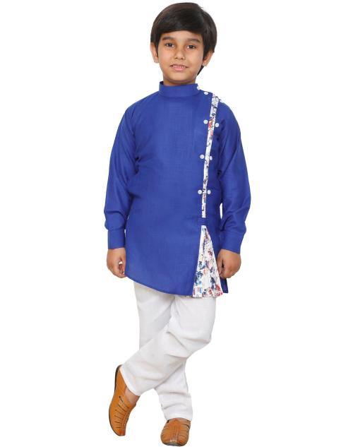 Buy Dkgf Fashion Boys Blue Solid Cotton Blend Set Kurta and Pyjama Set ...
