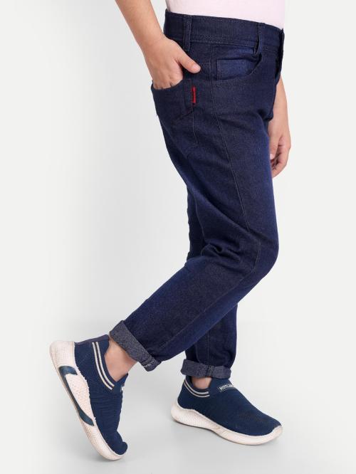 Buy Kcoy Boys Dark Blue Denim Lycra Blend Slim Mid Rise Jeans (7-8 ...