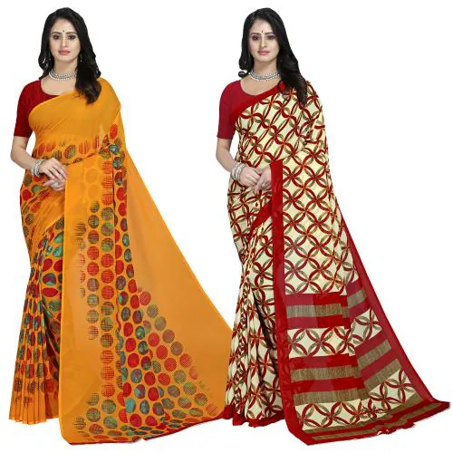 Buy Anand Women Multicolor6 Self Design Pattern Georgette Pack of 2 ...