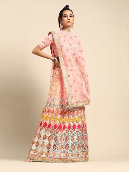 Buy Tikhi Imli Mulitcolor Mirror Work Embellished Lehenga Saree Online ...