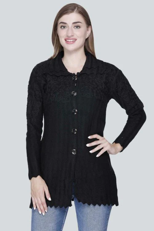 Buy Curious Fashion Women Black Embroidered Acrylic Blend Sweater ...