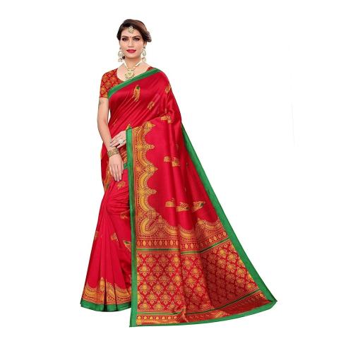 Buy Marabout Red Art Silk Kalamkari Saree Online at Best Prices in ...