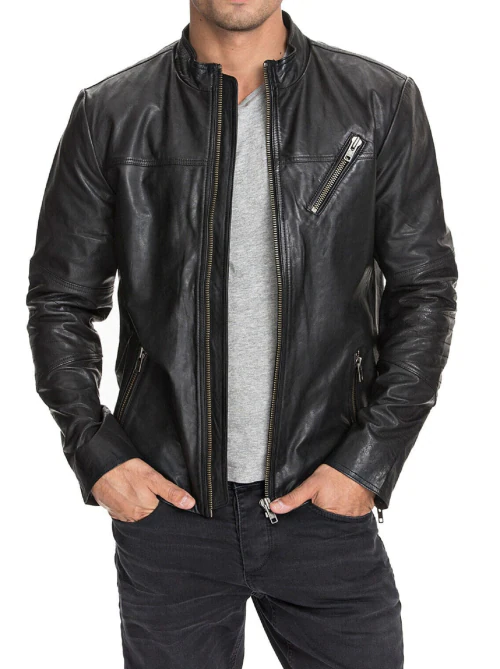 Buy PRIME LEATHER STUDIO Men's Black Hand made Genuine lambskin leather ...