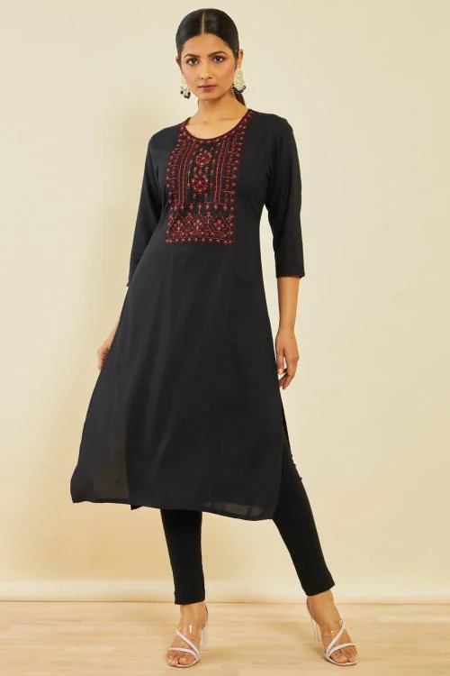 Buy Soch Black Rayon Embroidered Kurta With Thread Work Online at Best ...