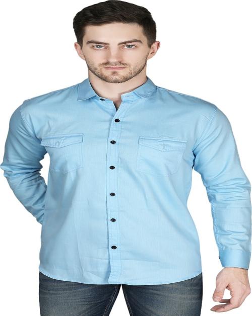 Buy Indische Men Self Design Casual Light Blue Shirt Online at Best ...