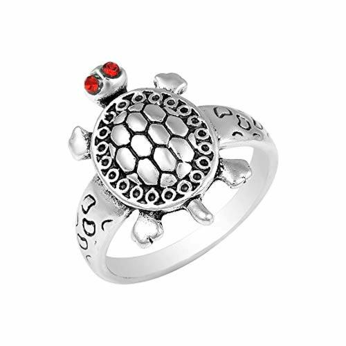 Buy Zumrut Silver Plated Brass Turtle Shape CZ Studded Charm Finger ...