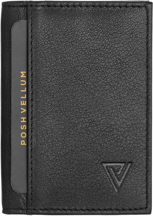 Buy POSH VELLUM Men & Women Black Genuine Leather Card Holder (6 Card ...