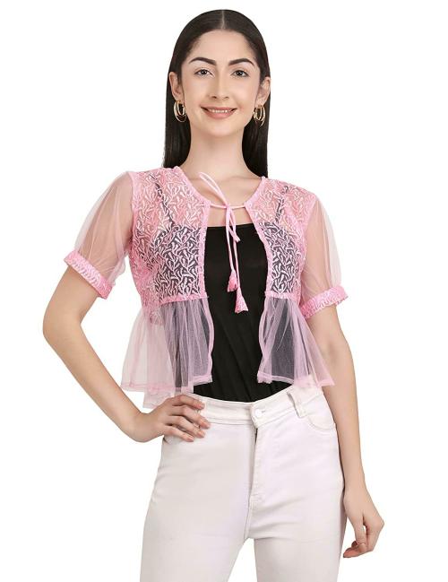 Buy UNFAKENOW Women Pink Net Floral Shrug Online at Best Prices in ...