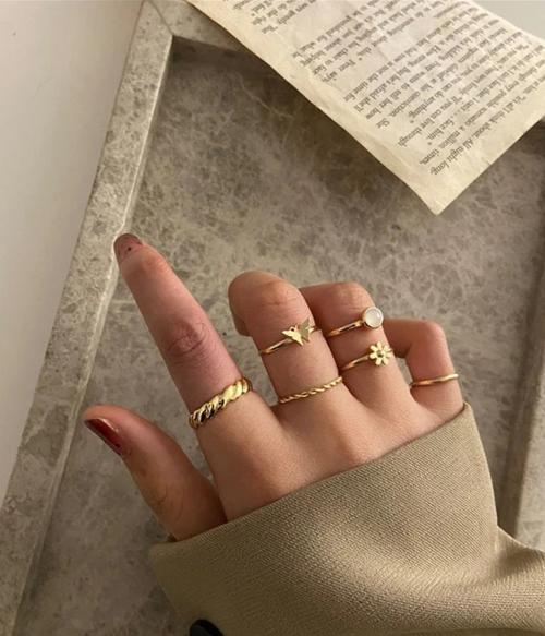 Buy Vembley Gold Plated 6 Piece Simple Butterfly Stude Flower Ring Set ...