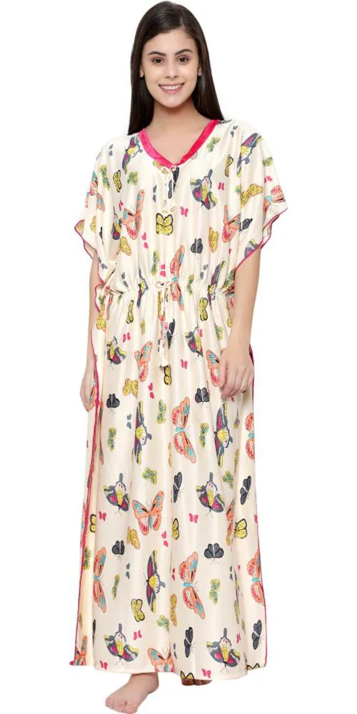 Buy Zionity Women Beige Printed Satin Nighty Online at Best Prices in ...