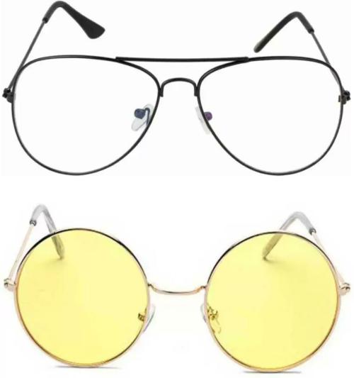 Buy RMKK Round Aviator Sunglasses (For Men & Women Clear Yellow) Online ...