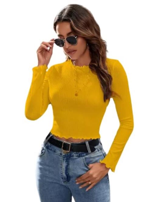 Buy Erudite Club Full Sleeve Pico Crop Tops Mustard for Women's & Girls ...