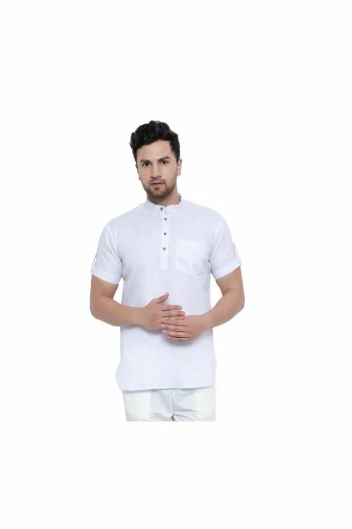 Buy RYLEN White Pure Cotton Half Sleeve Short Kurta For Men's Online at ...