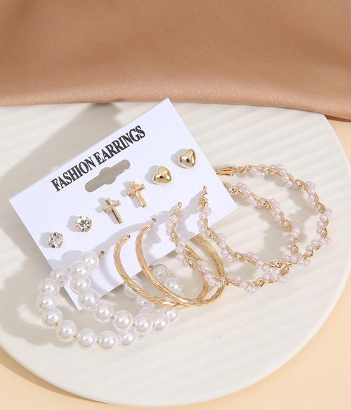 Buy Vembley Combo of 6 Pair Gold Plated Heart Stone and Pearl Hoop ...