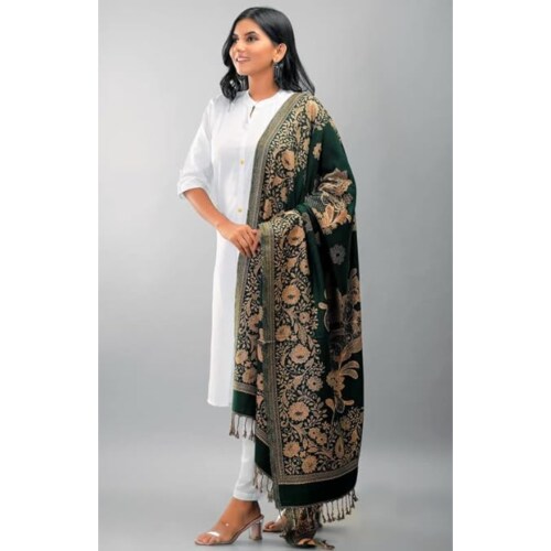 Buy Zingle Women's Kashmiri Warm Woolen Heavy Embroidered Floral Design ...