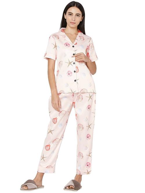 Buy Smarty Pants Women Printed Pink Satin Night Suit (Pack of 1) Online ...