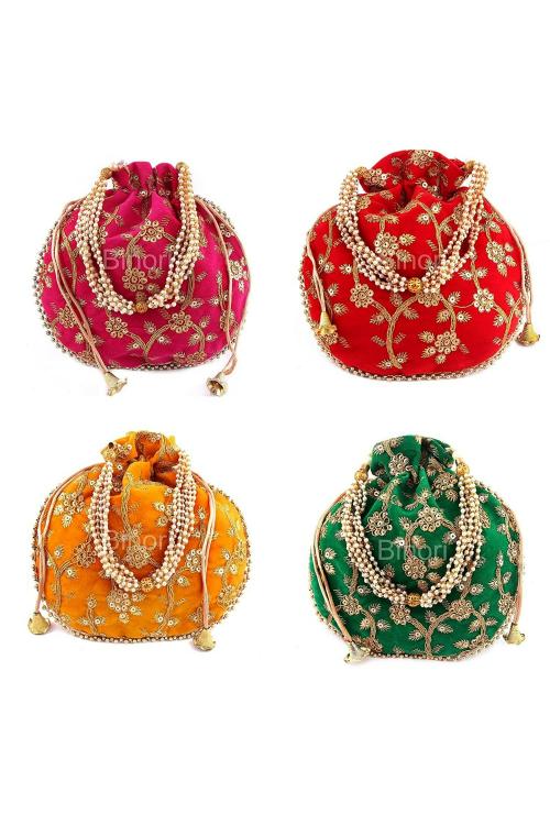 Buy Binori Rajasthani Style Royal Clutch Velvet Potli Pack of 4 Online ...