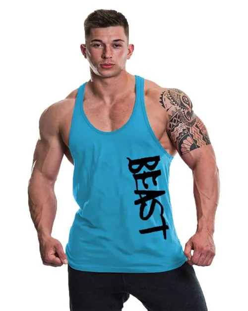 Buy THE BLAZZE Men's Turquoise Blue Cotton Tank Tops Muscle Gym ...