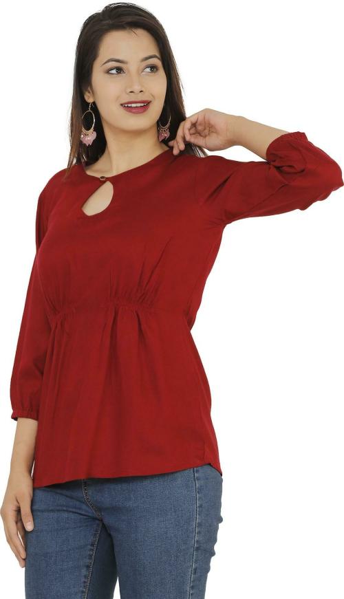 Buy Fab Star Women Maroon Solid Viscose Rayon Tops Online at Best ...