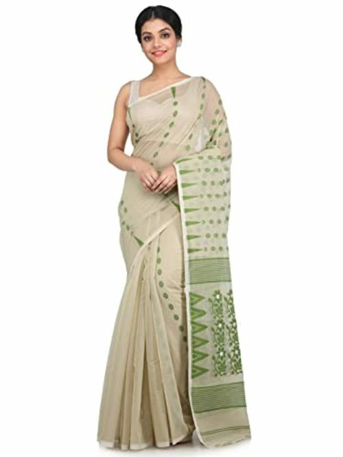 Buy PinkLoom Women Beige Woven Pure Cotton Jamdani Saree Online at Best Prices in India - JioMart.