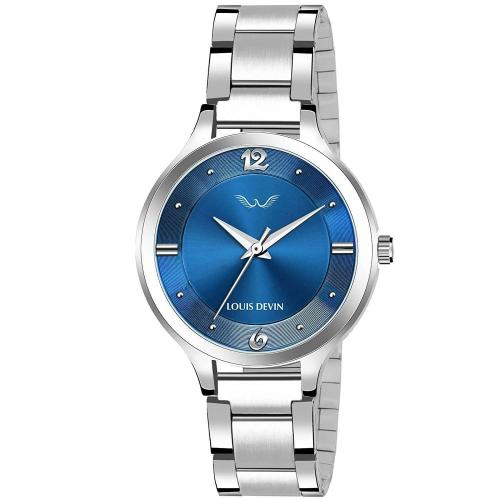 Buy LOUIS DEVIN Analog Blue Dial Silver Stainless Steel Chain Starp ...