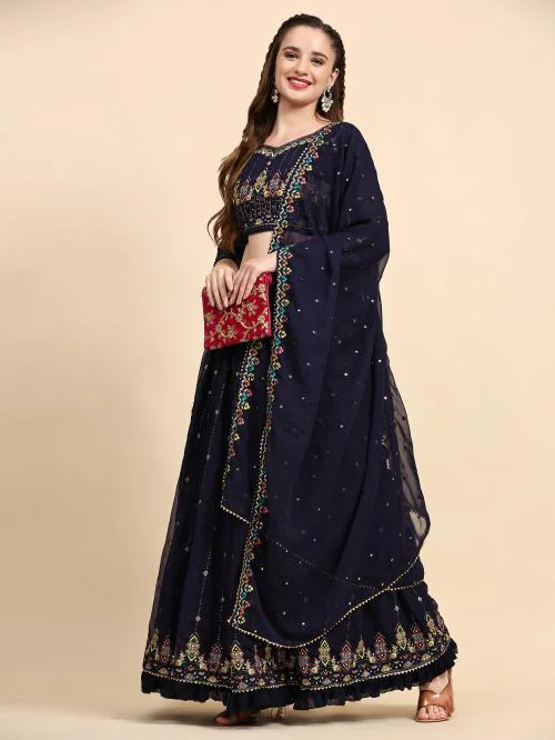 Buy Fab Window Women's Georgette Fabric Sequins Embroidery Work Lehenga ...