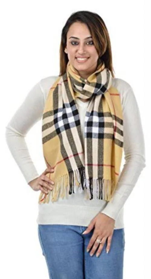 Buy Yarnsmith & Scarves Men And Women Beige Checkered Blended Muffler ...