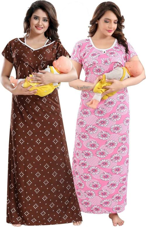 Buy Be You Women Multicolor Printed Satin Maternity/Nursing Nighty ...