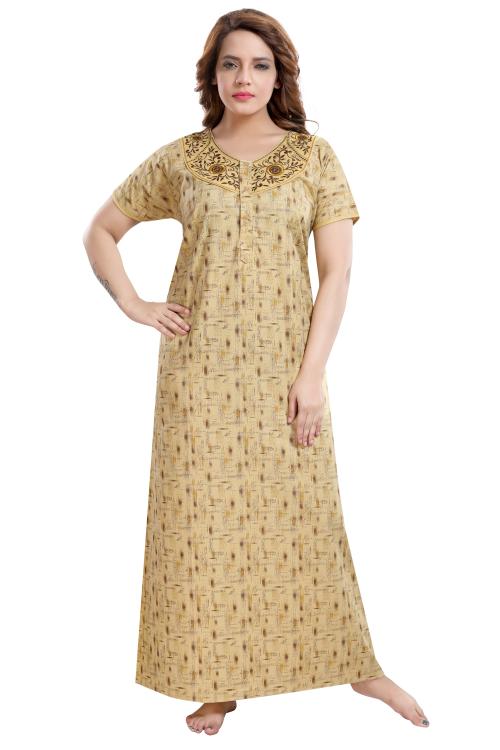 Buy TRUNDZ Printed Free Size Cotton Nighty(Beige) Online at Best Prices ...