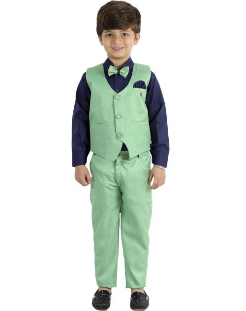 Buy Dkgf Fashion Boys Green Solid Cotton Blend Shirt Trouser Online at ...