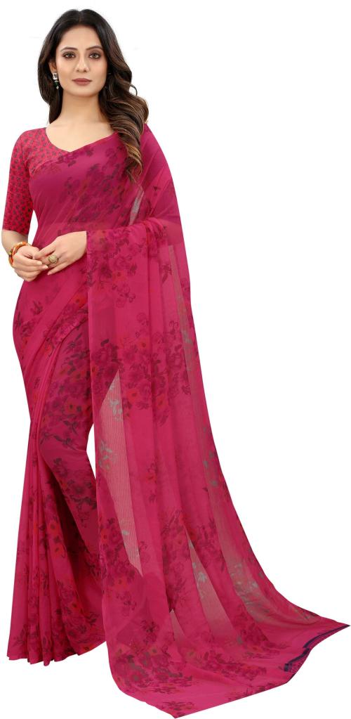 Buy NISHA CREATION Women Multicolor Floral Chiffon Single Saree Online ...