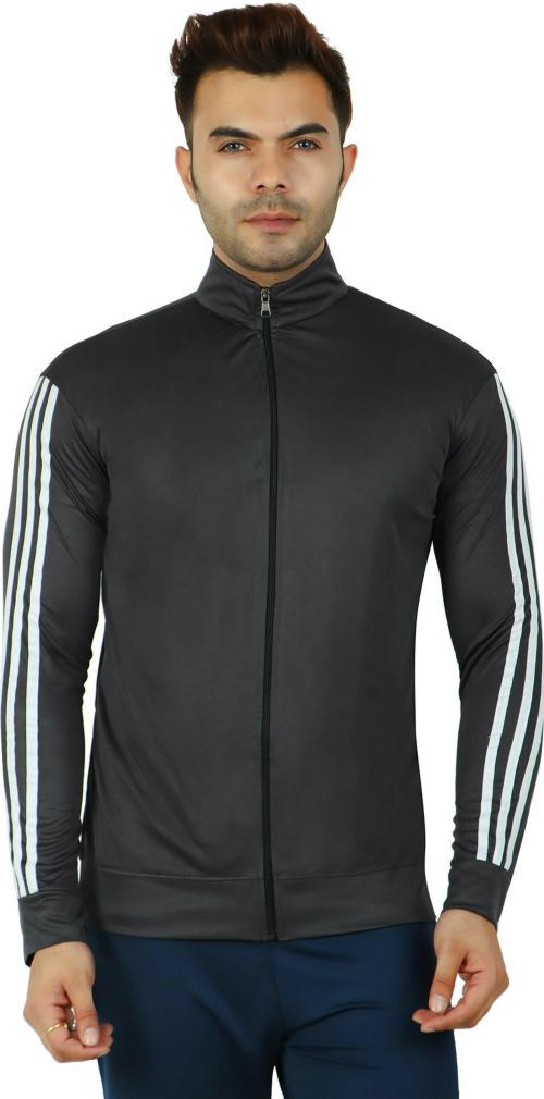 Buy Cloflix Men Grey Striped Polyester Sports Jacket (Xxl) Online at ...