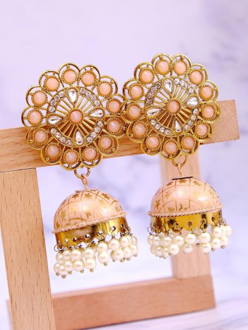 Buy CRUNCHY FASHION Traditional Gold plated Round Floral Pink Jhumki ...