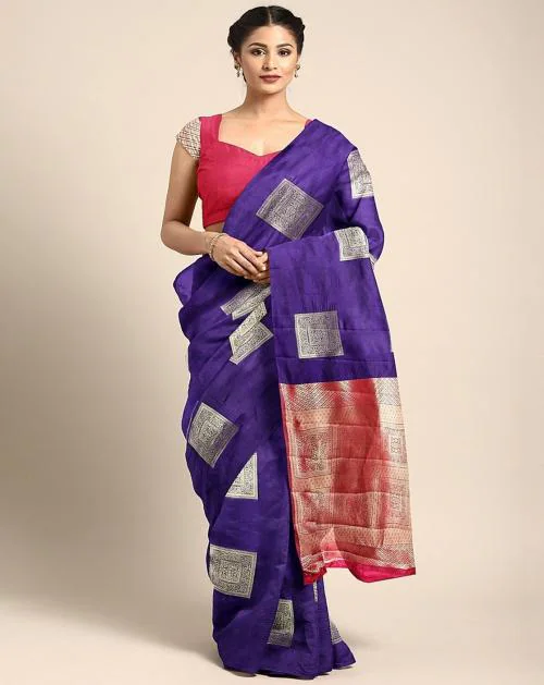 Buy KAVINDI Woven Daily Wear Art Silk Saree (Purple, Red) Online at ...
