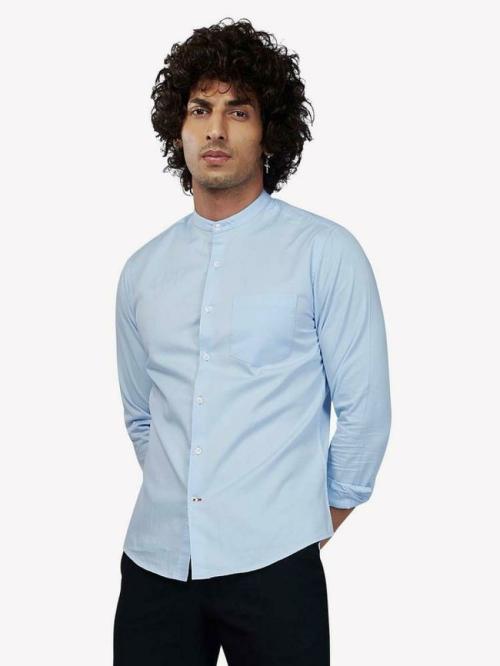 Buy VASTRADO Men Light Blue Solid Pure Cotton Shirt Online at Best ...