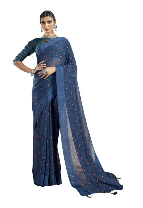 Buy TRIVENI Blue Georgette Printed Saree Online at Best Prices in India - JioMart.