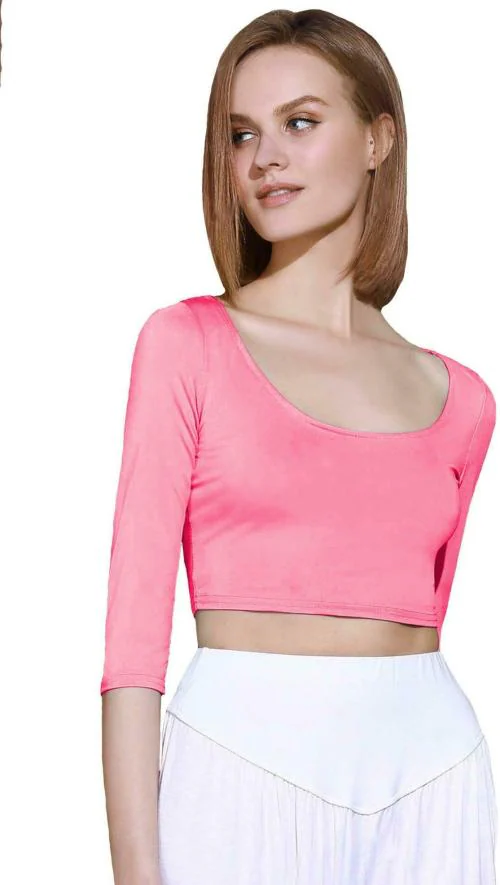 Buy THE BLAZZE_Women Cotton Blend Light Pink Crop Top_S Online at Best ...