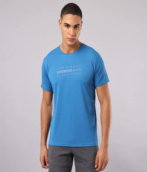 Buy TRENDCAVE Men Logo Printed Relaxed Fit Crew-Neck T-Shirt(Steel Blue ...