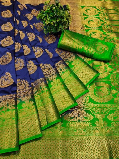 Buy Mansh the stylo..Women Blue Woven Nylon Banarasi Saree Online at ...