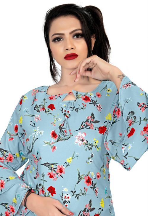 Buy HEMANG FASHION Hialto Women Blue Printed Crepe Bell Sleeves Top (M) Online at Best Prices in ...