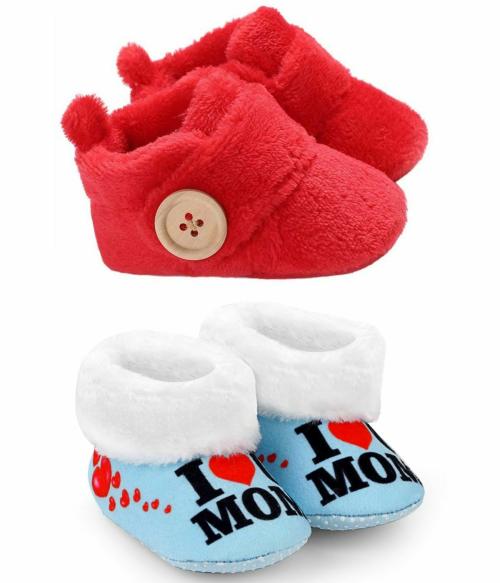 Buy BASICS21 Baby Girls And Baby Boys Red Soft Base Booties Online at ...