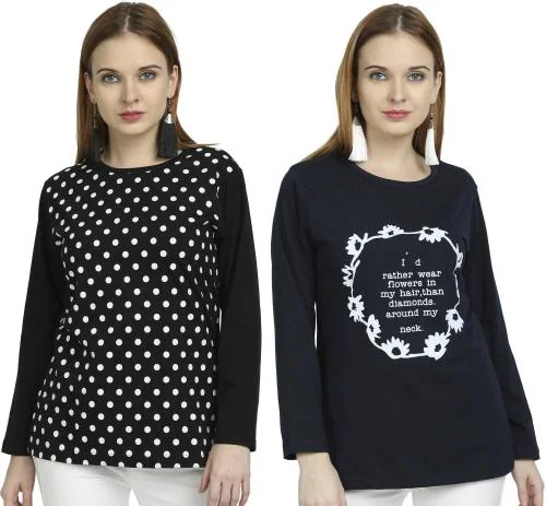 Buy CHOZI Women Multicolor Graphic Print Cotton Blend Pack of 2 T-Shirt ...