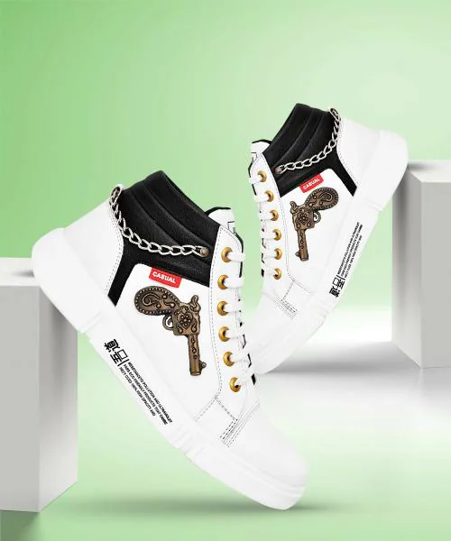 Buy NEU PAGER Trendy New Synthetic Leather High Tops For Men (White ...