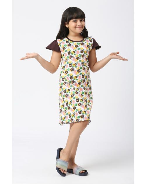 Buy SINI MINI Girls Cap Sleeve Dress With Allover Printing (Pack of one ...