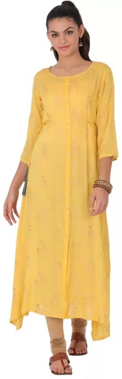 Buy Span Women Yellow Printed Pure Cotton A-Line Kurta Online at Best ...