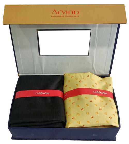 Buy Arvind Polycotton Yellow print Shirt & Trouser Fabric Online at ...