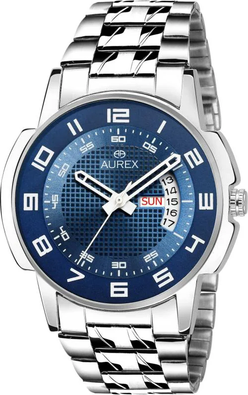 Buy Aurex Analog Blue Dial Silver Strap Watch For Men - (Ax-Gr158-Blc ...