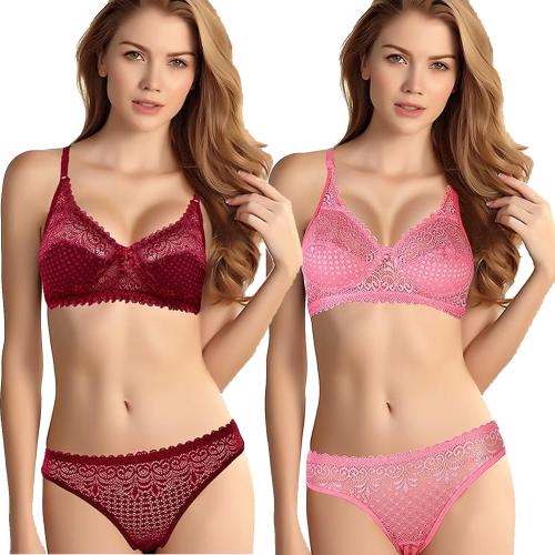 Buy GENEALO Women's Cotton Non-Padded Bra & Panty Set/Lingerie Set/Bikini Set Body Fit ...