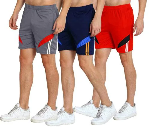 Buy 00RA WITH AS LOGO Men Grey, Dark Blue, Red Pack Of 3 Sports Shorts ...